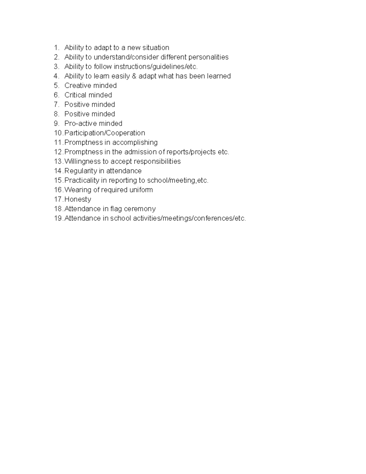 Listing - Lesson plan - Ability to adapt to a new situation Ability to ...
