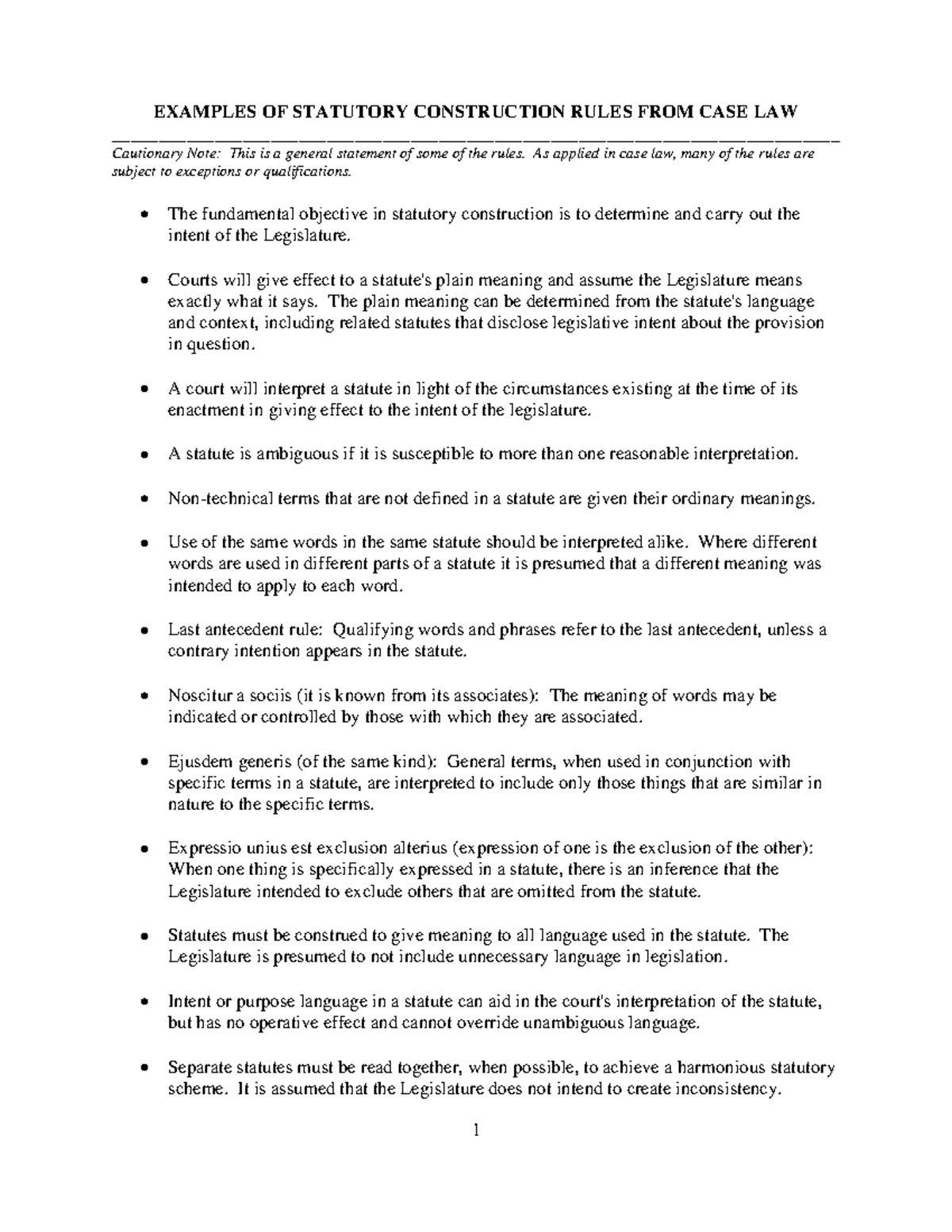 Statcon Principles - fdfdf - 1 EXAMPLES OF STATUTORY CONSTRUCTION RULES ...