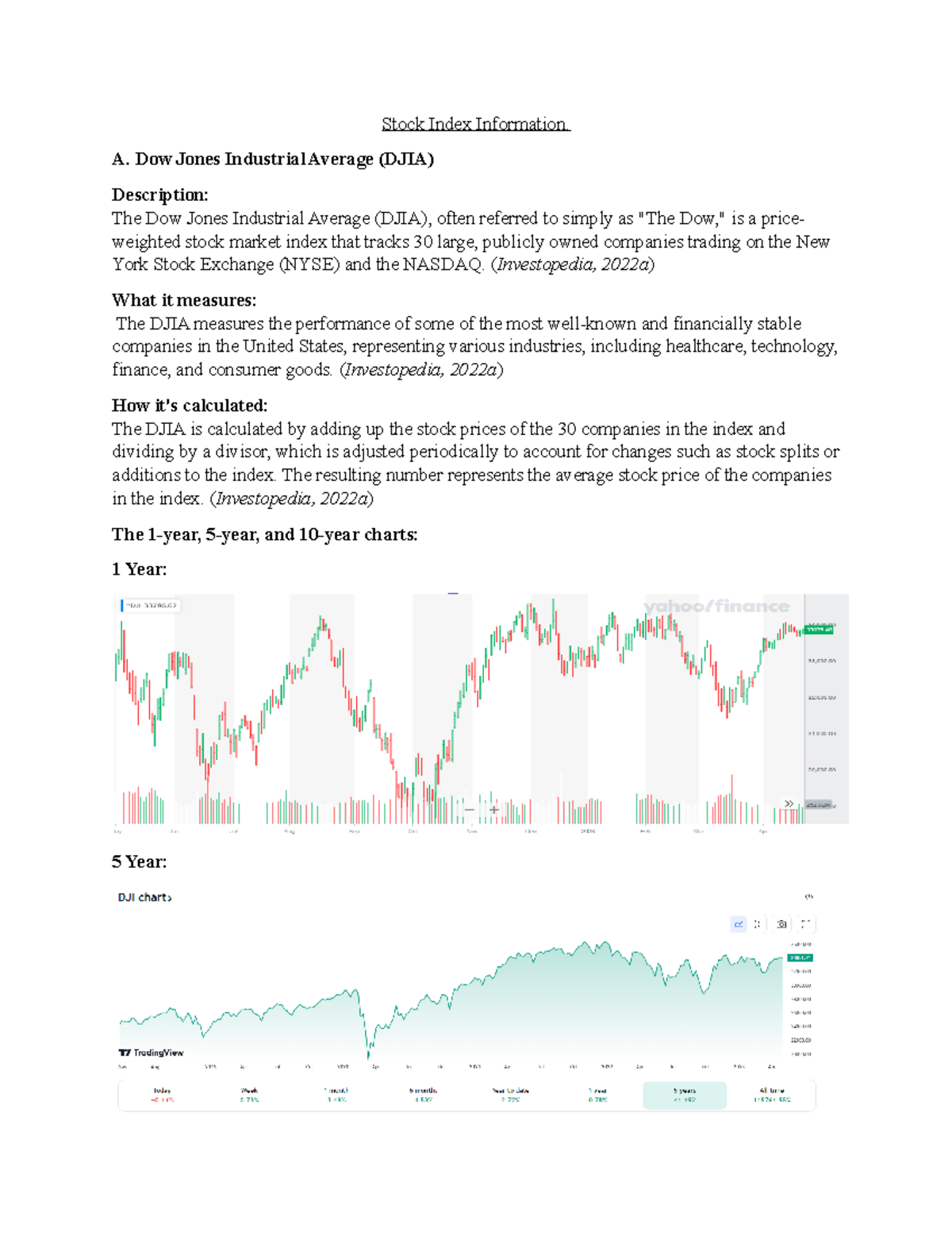 Stock Index Information - A. Dow Jones Industrial Average (DJIA ...