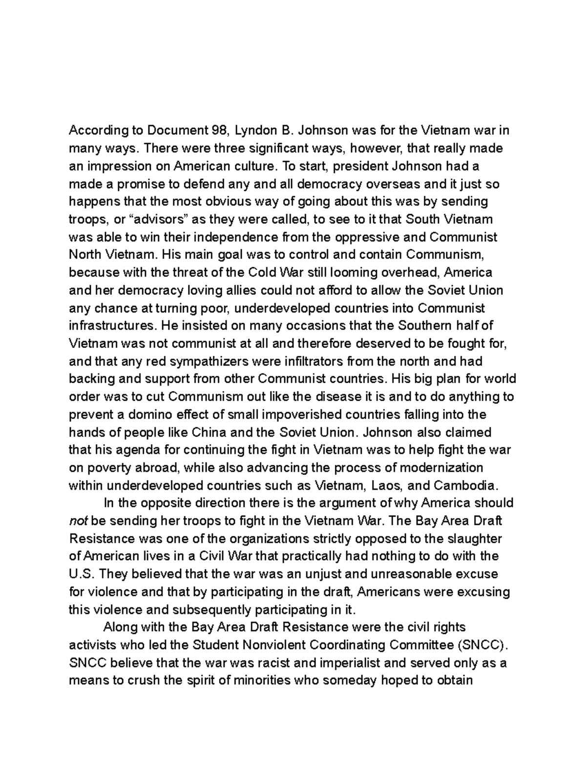 Week 9 mush - Dr. Geisen - According to Document 98, Lyndon B. Johnson ...