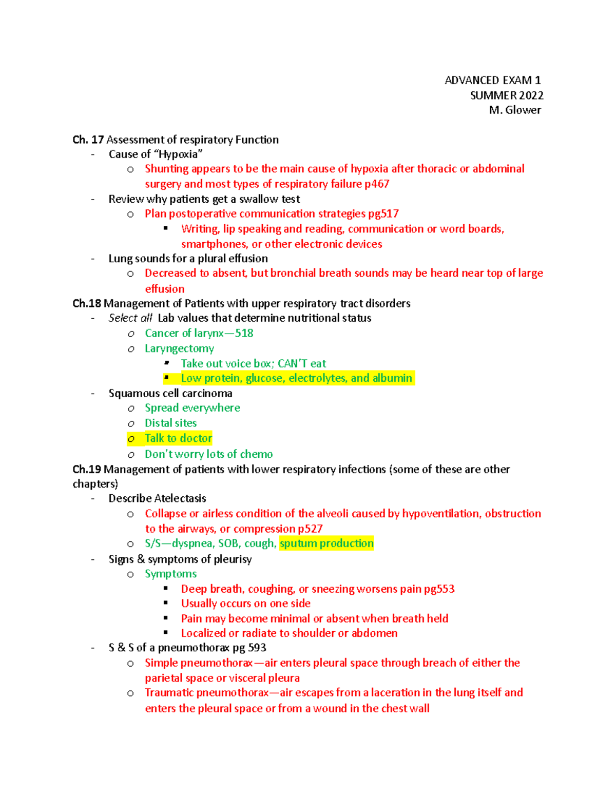 Advanced EXAM 1 - study guide exam1 - ADVANCED EXAM 1 SUMMER 2022 M ...