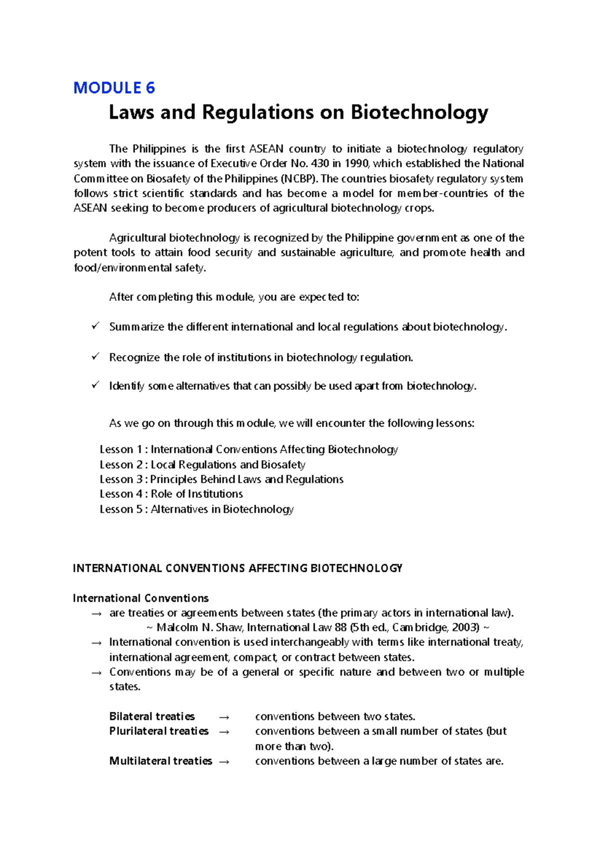 Module 6 Laws and Regulations on Biotechnology - MODULE 6 Laws and ...