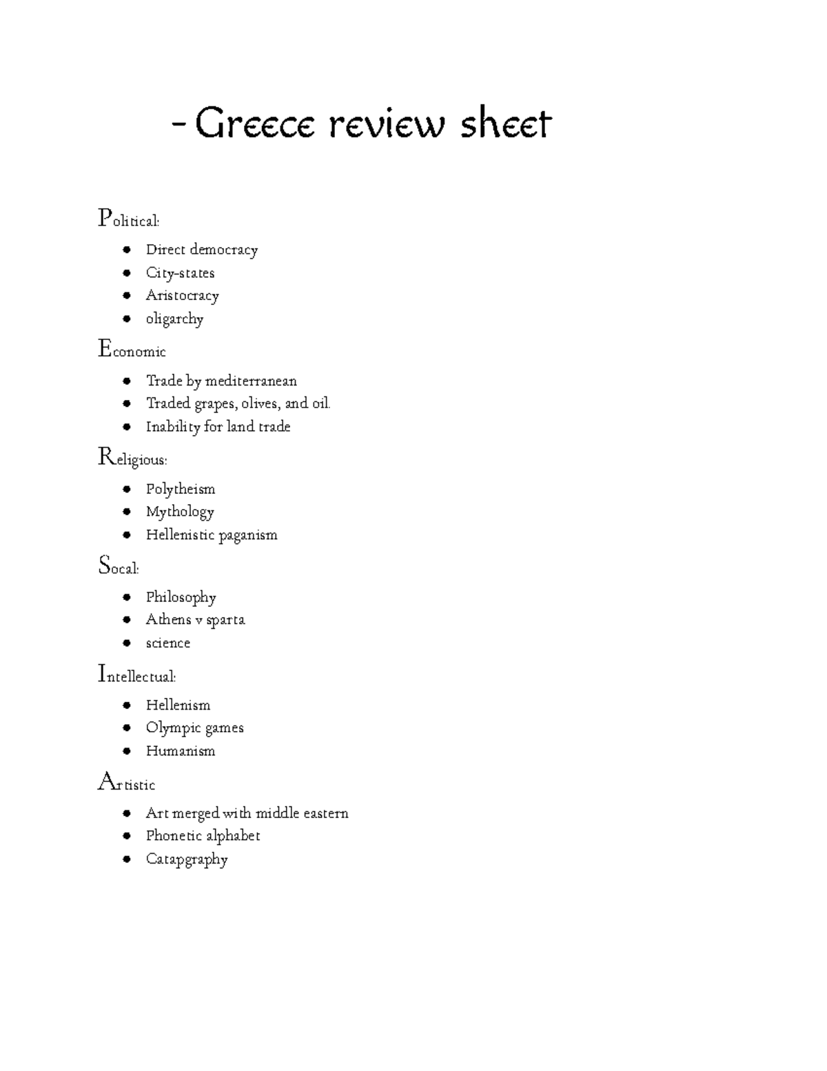 Greece review sheet AP world - Greece review sheet Political: Direct ...