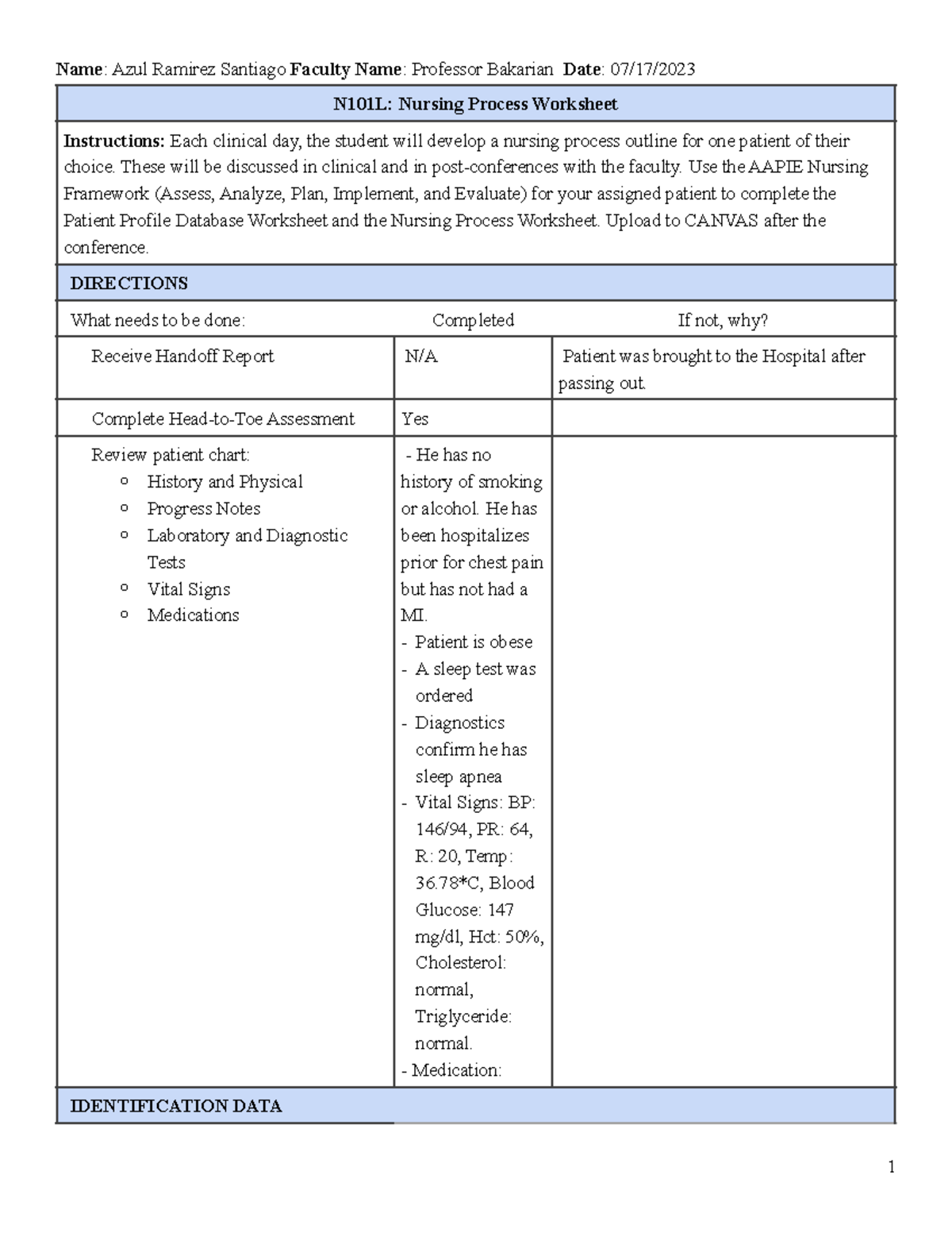 NPW Worksheet (101L) - Name: Azul Ramirez Santiago Faculty Name ...