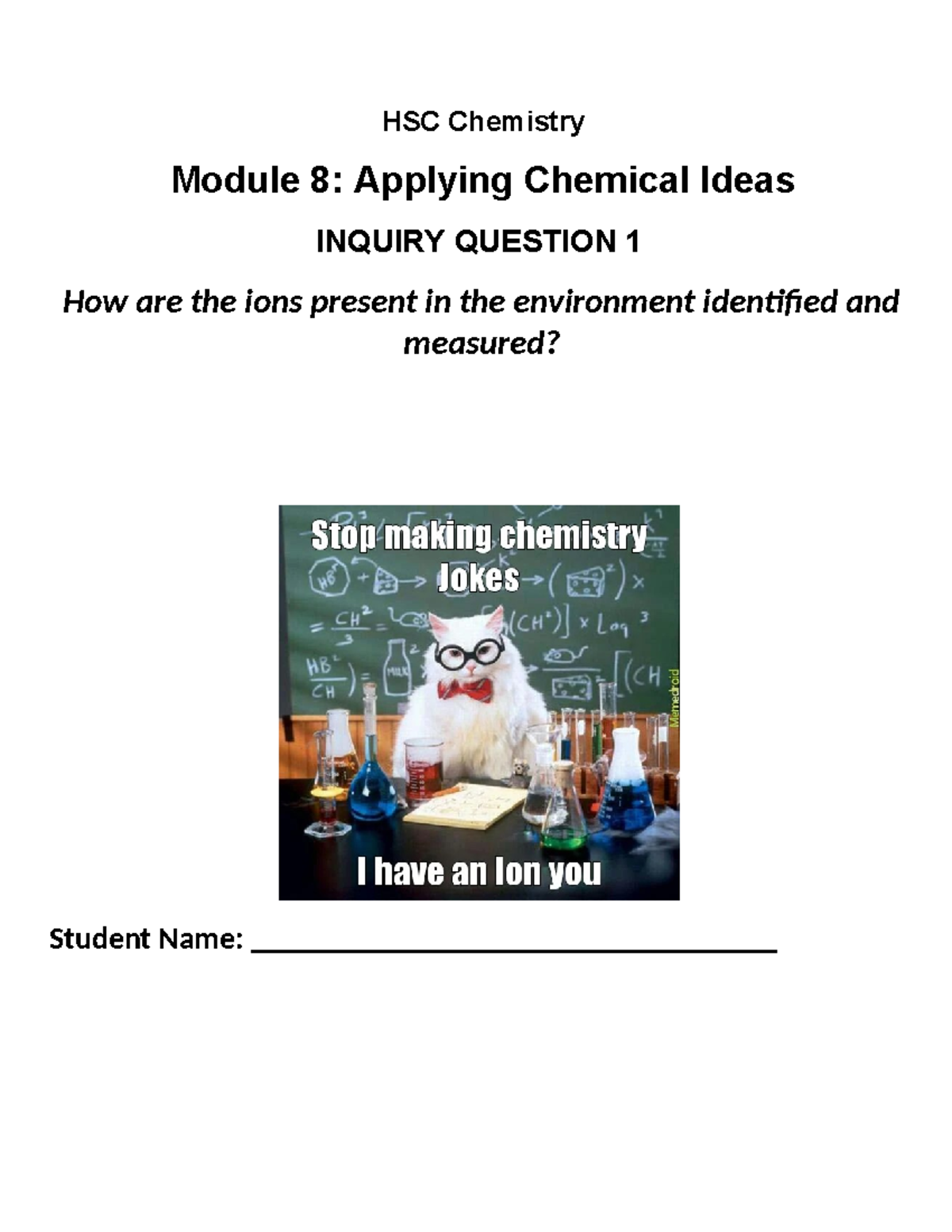 Module 8 - IQ1 Booklet - HSC Chemistry Module 8: Applying Chemical ...