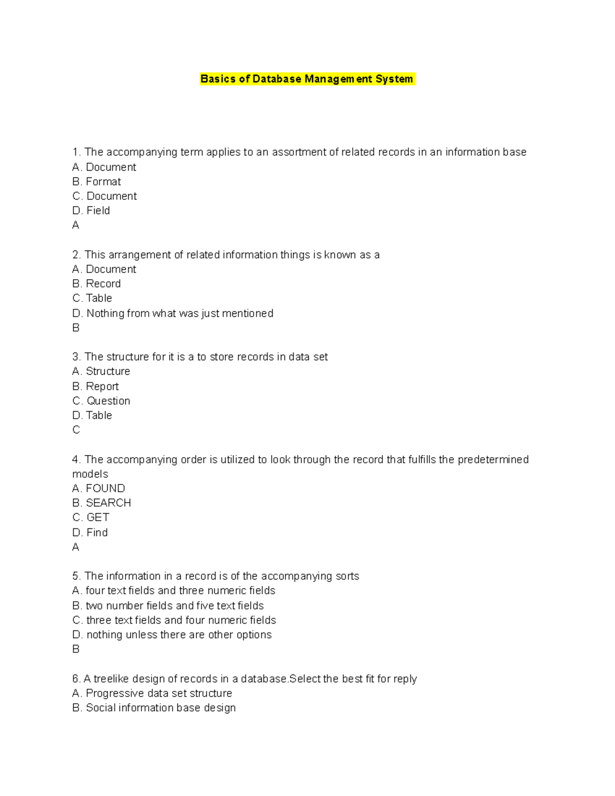 Unit 1 Basics of Database Management System - Business Administration ...