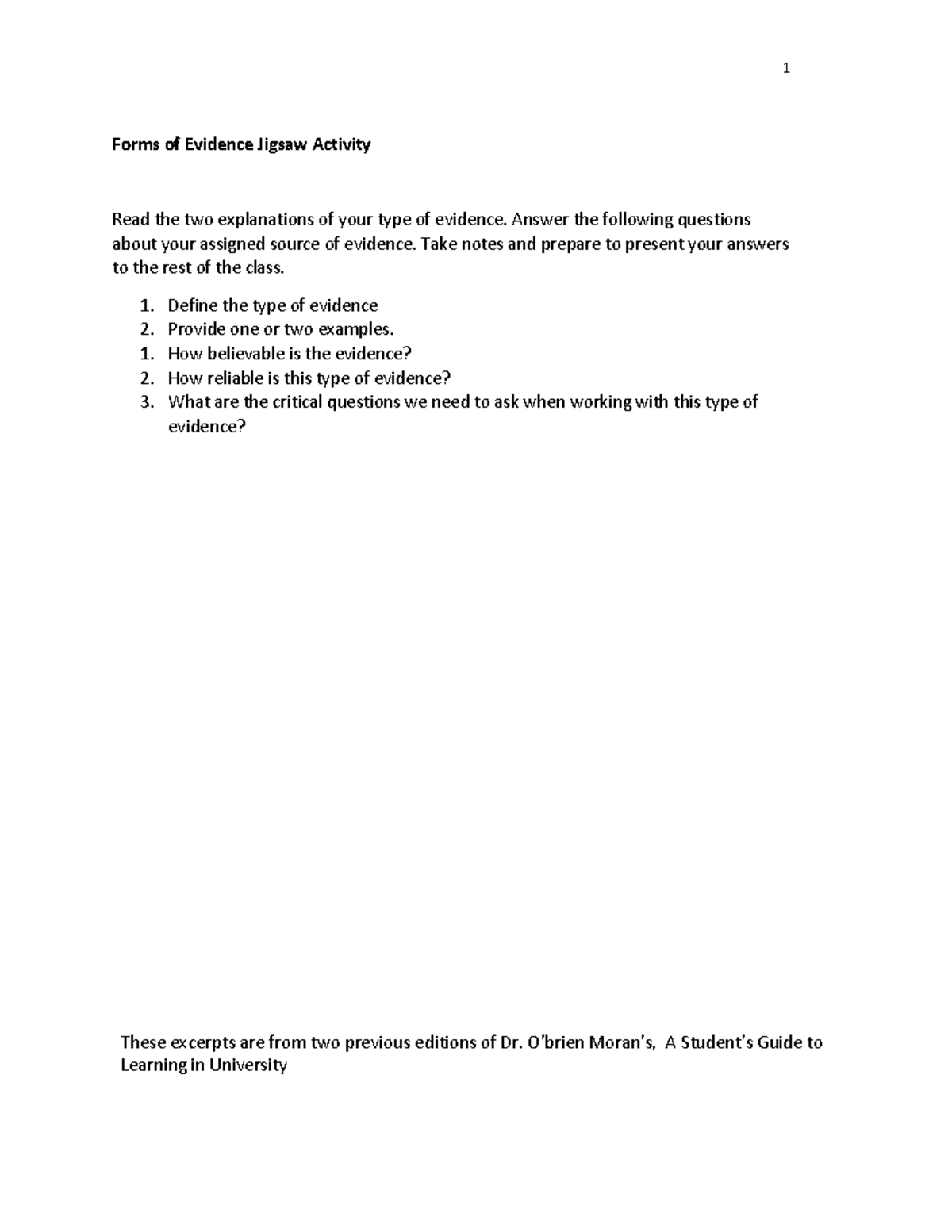 Types of evidence jigsaw W24 final pdf - 1 Forms of Evidence Jigsaw ...