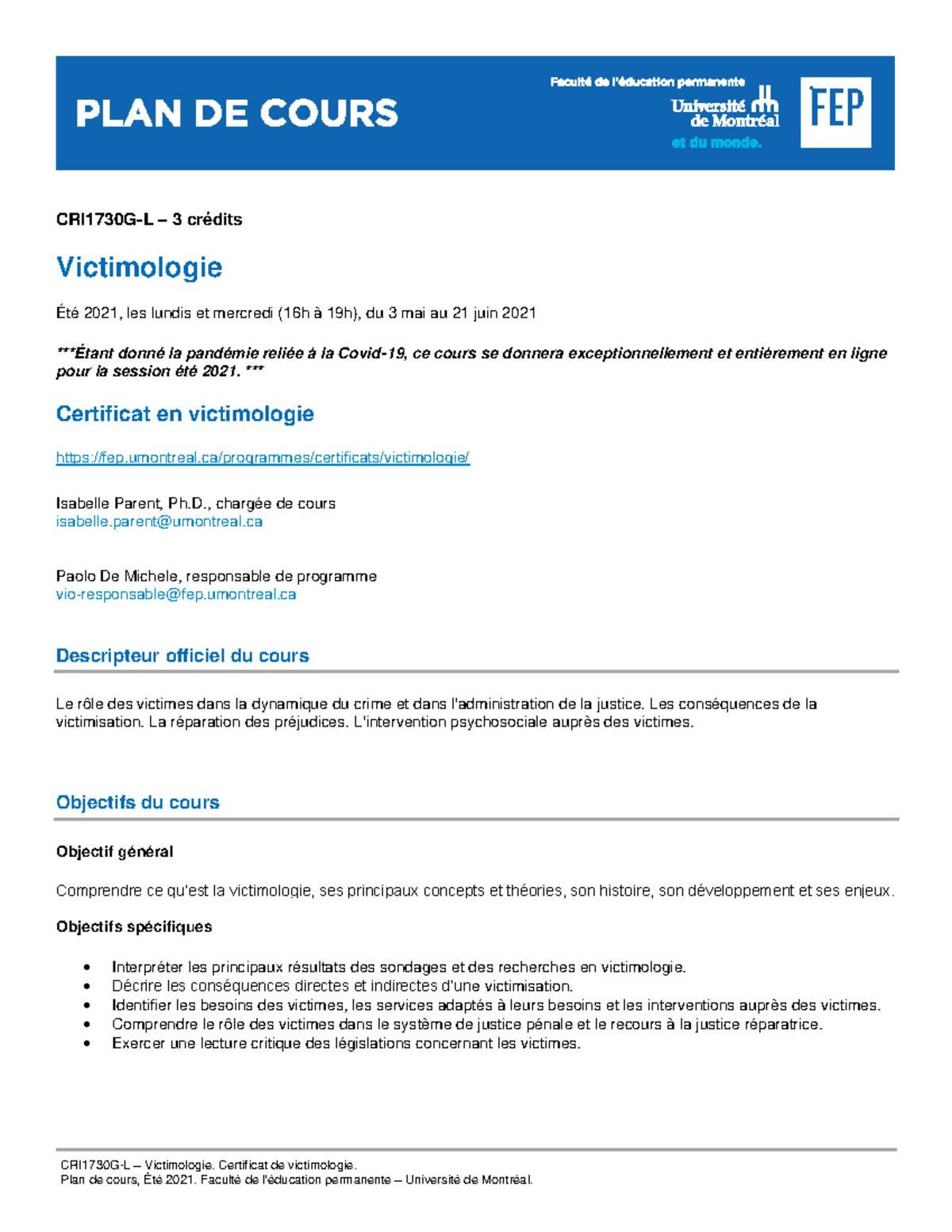 Plan de cours CRI1730G - Isabelle Parent - CRI1730G-L – Victimologie ...