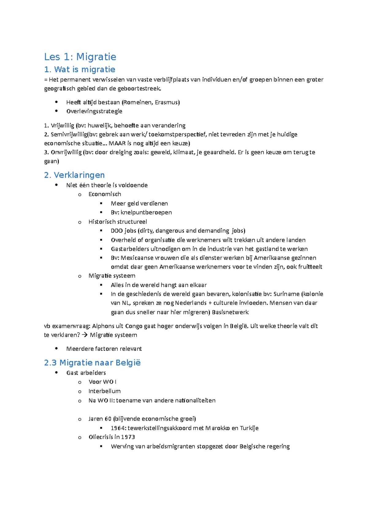 Samenvatting Diversiteit 2020-2021 - Les 1: Migratie 1. Wat is migratie = Het permanent ...