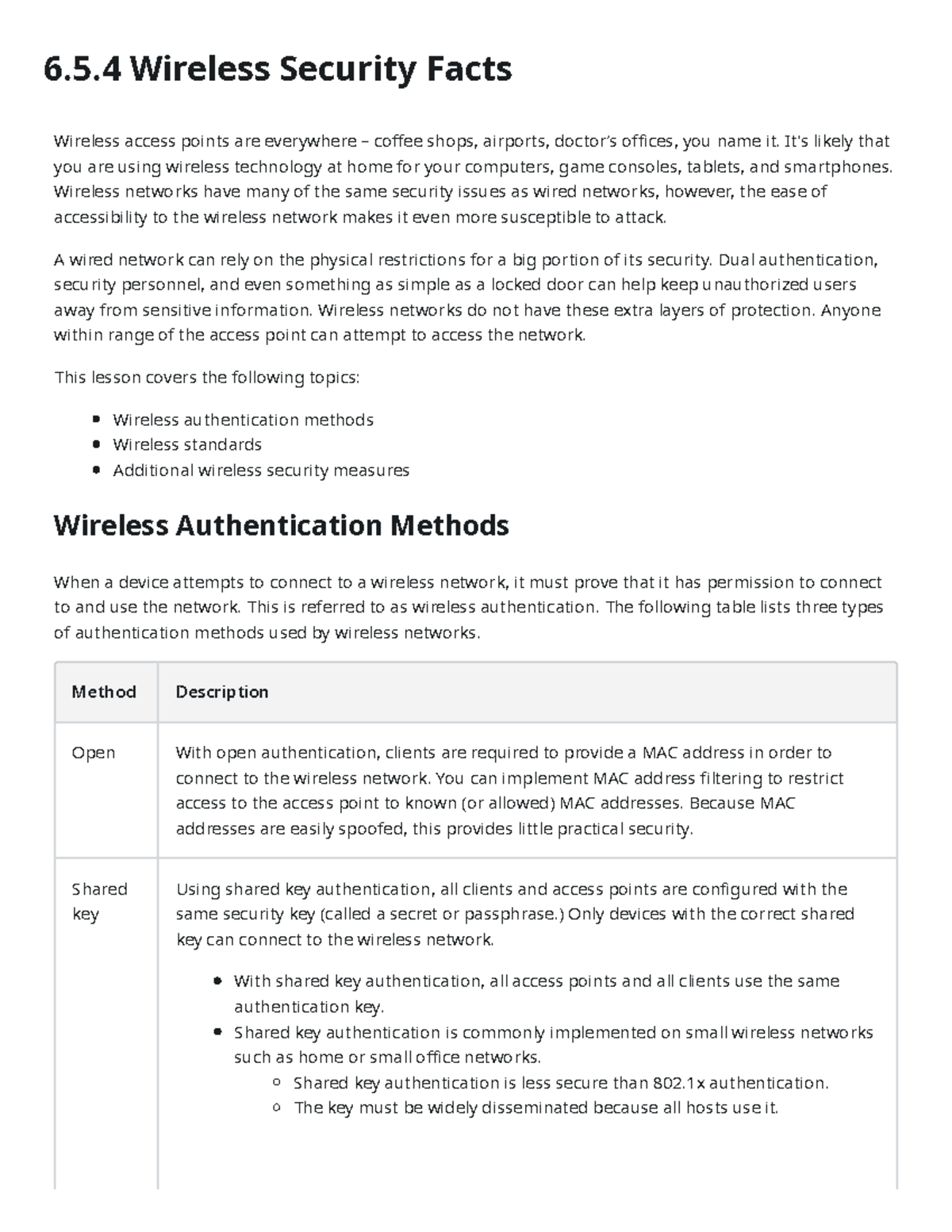 6.5.4 Wireless Security Facts - 6.5 Wireless Security Facts Wireless access points are ...