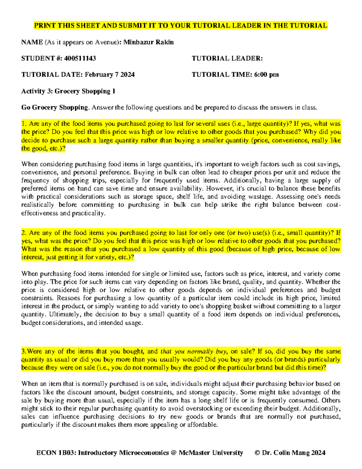 Tutorial 3 Answer - PRINT THIS SHEET AND SUBMIT IT TO YOUR TUTORIAL ...