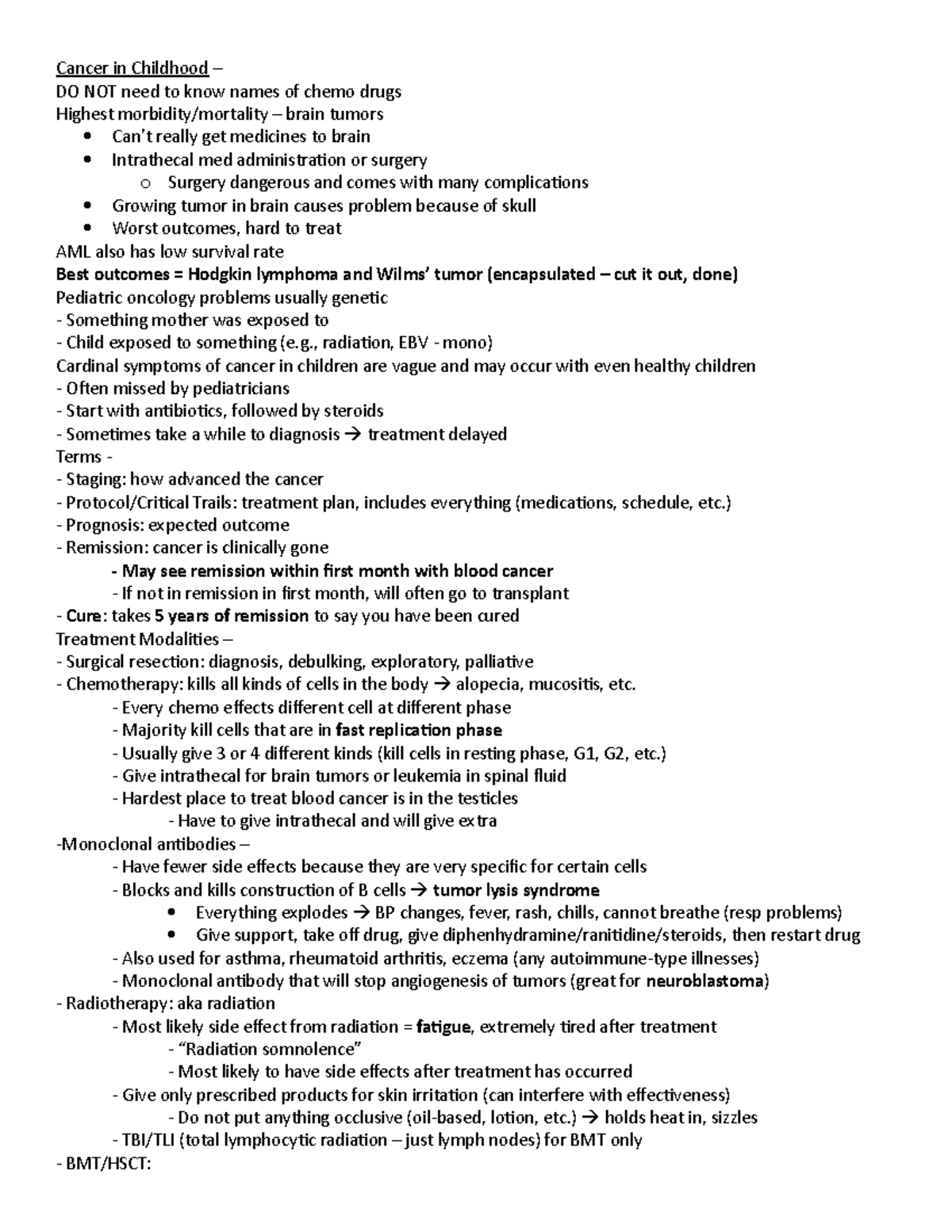 Cancer Notes - nursing info - Cancer in Childhood – DO NOT need to know ...