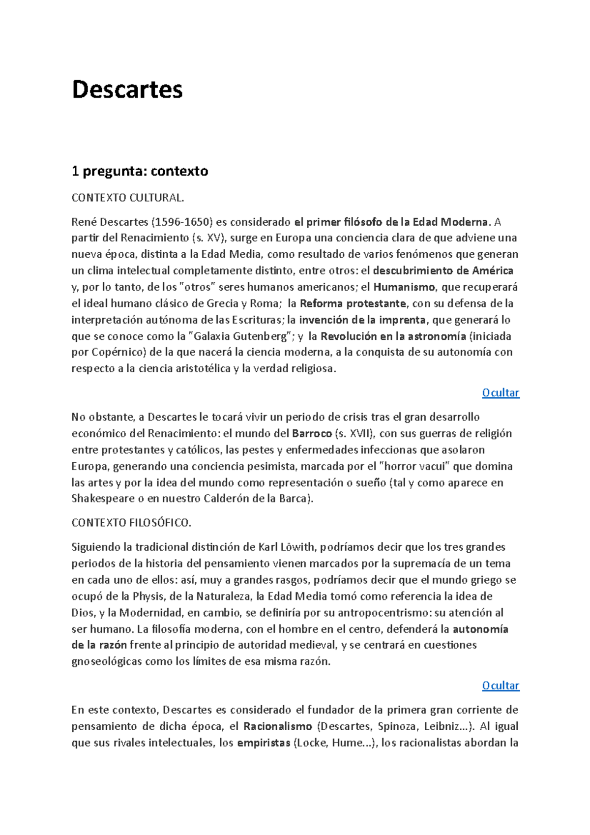 Descartes-Apuntes-Selectividad - Descartes 1 pregunta: contexto ...