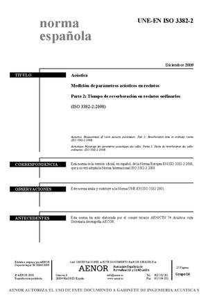 UNE-EN ISO 3382-1=2010 - norma español TÍTULO Acúst Medic Parte (ISO 3 ...