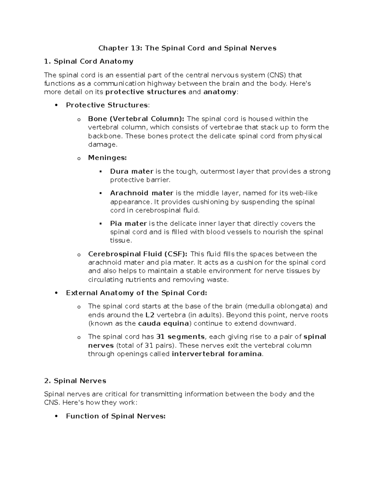 Chapter 13 Ana Phy Lec - Nothing - Chapter 13: The Spinal Cord and ...