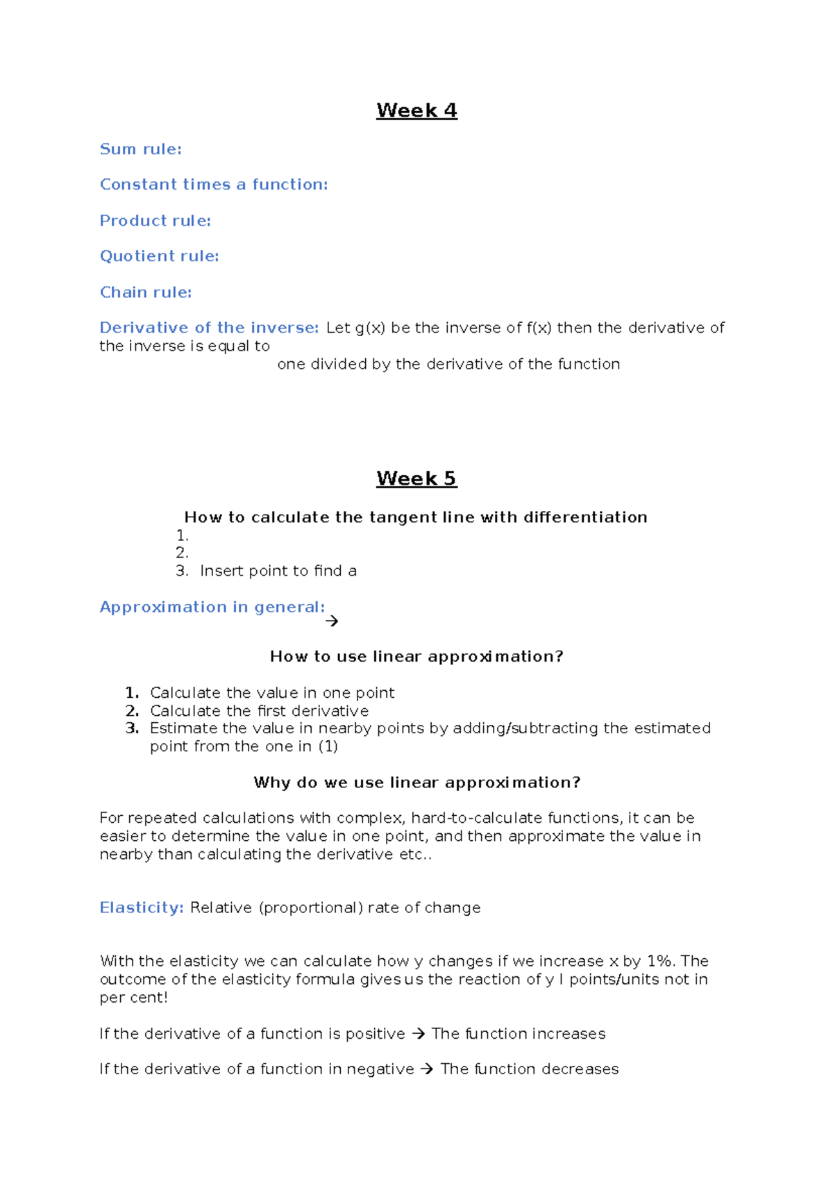 Week 4-6 math - Week 4-6 math - Week 4 Sum rule: Constant times a ...
