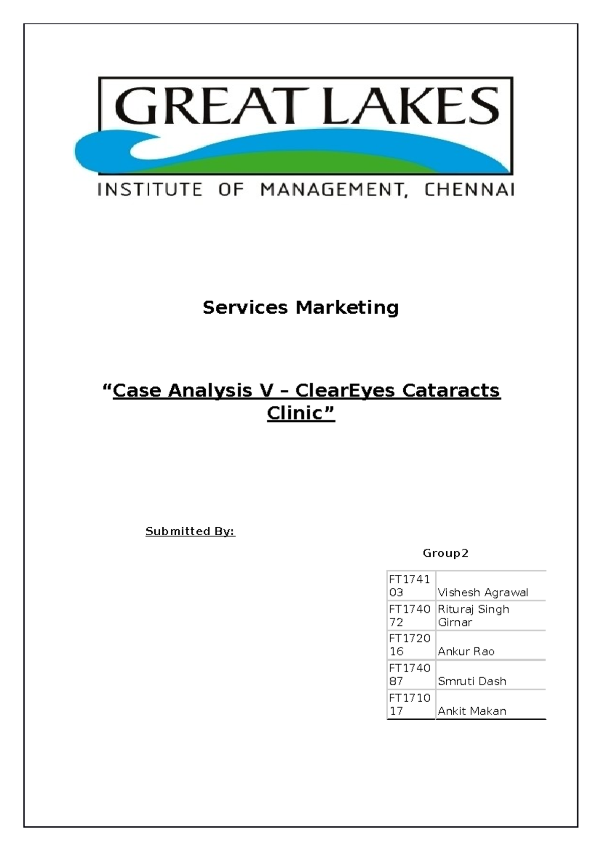 Pdfcoffee - ABC - Services Marketing “Case Analysis V – ClearEyes Cataracts Clinic” Submitted By ...