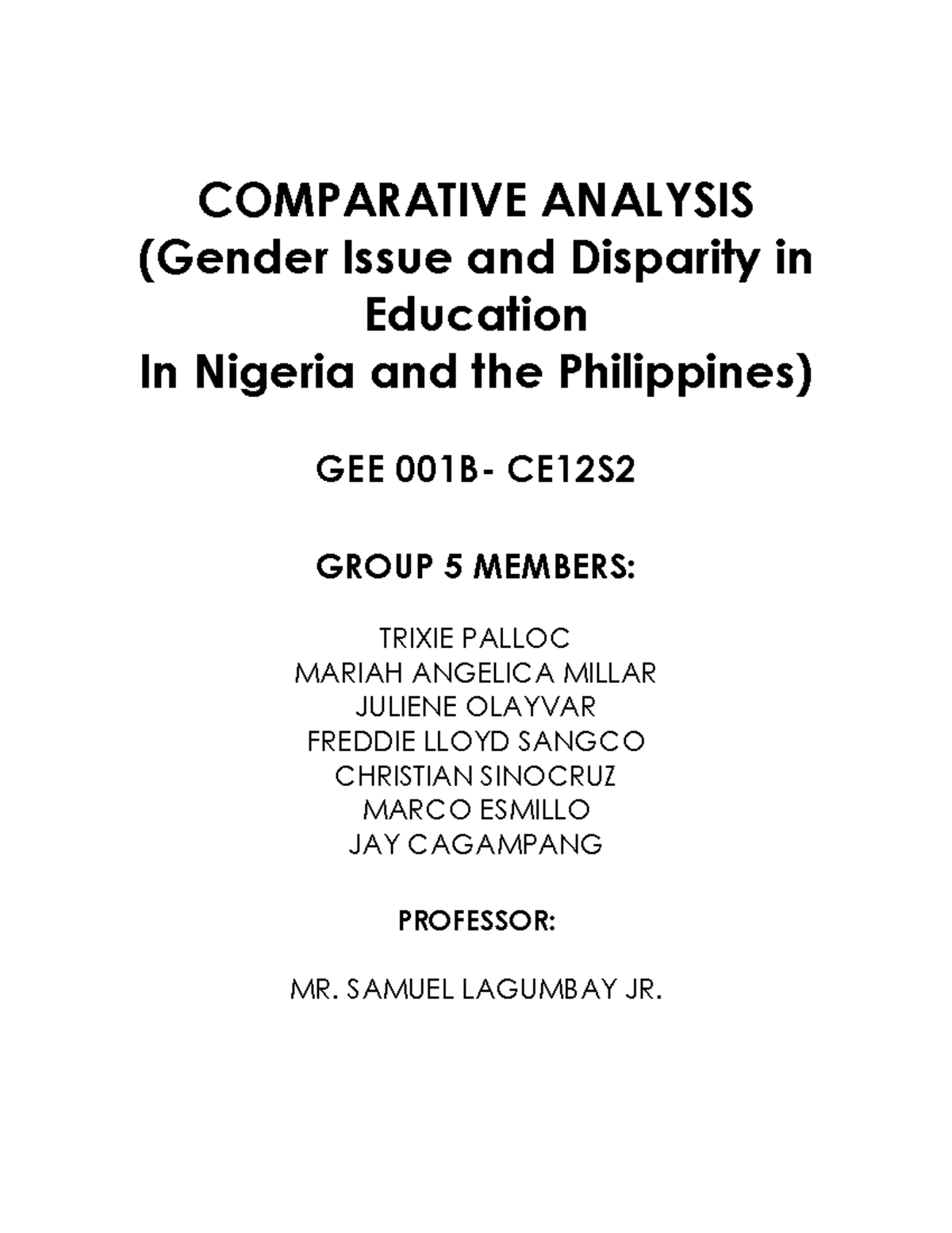 Comparative- Analysis - COMPARATIVE ANALYSIS (Gender Issue and ...