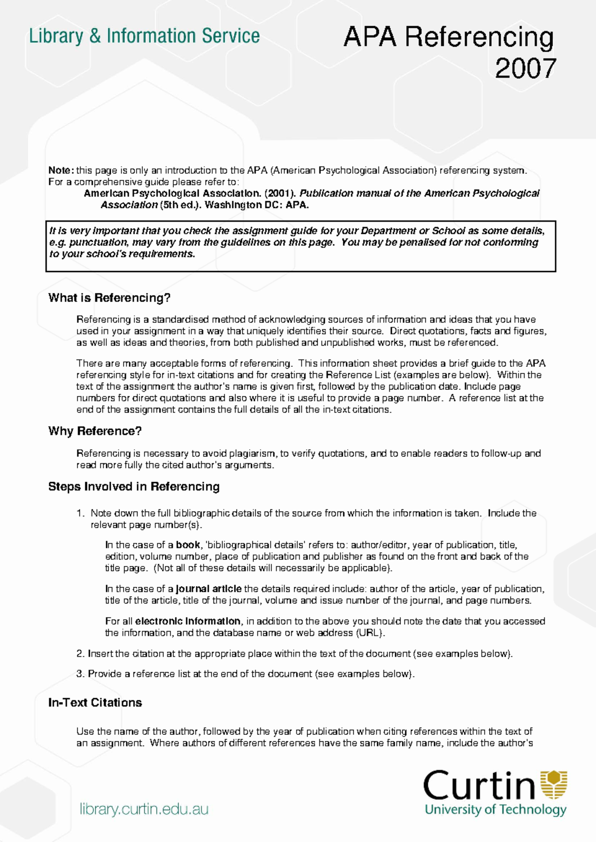 APA+referencing+Guide - APA Referencing 2007 Note: this page is only an ...