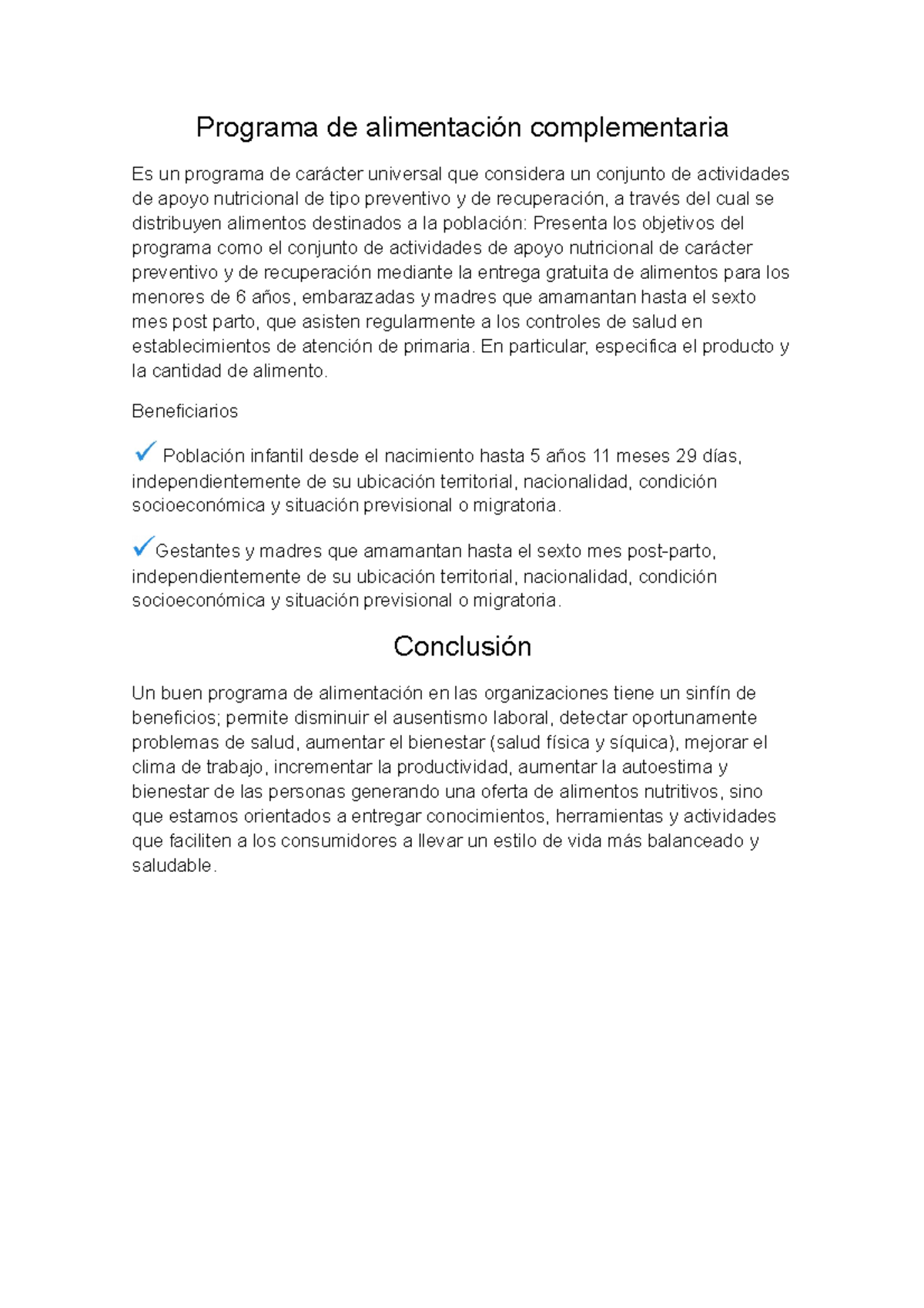 Charla CTA Programa de alimentación complementaria - Programa de ...
