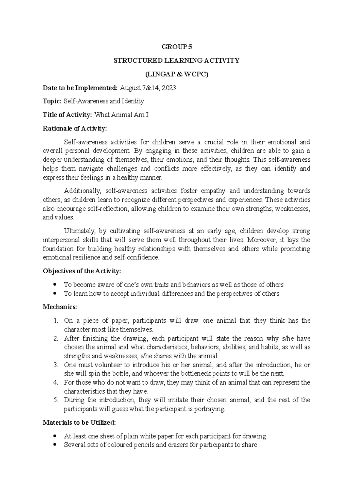 1-SLE-2 - A structured learning materials for kids - GROUP 5 STRUCTURED ...