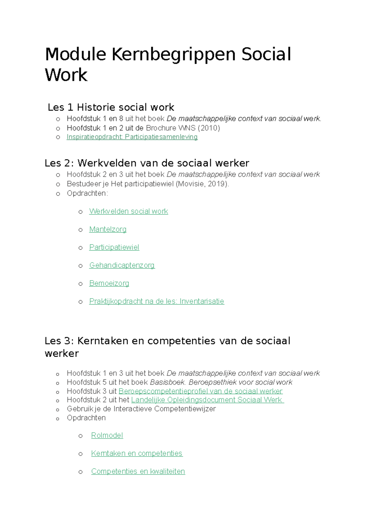 Planning Module Kernbegrippen Social Work - Module Kernbegrippen Social ...