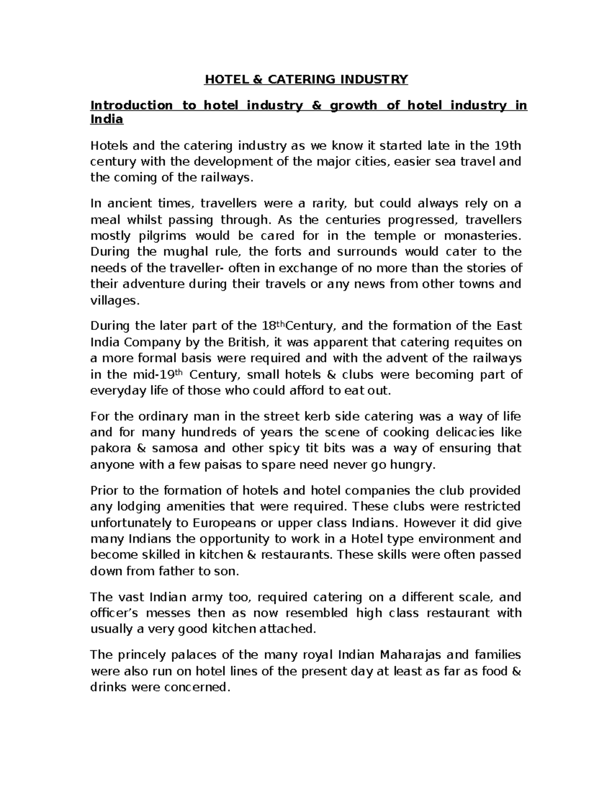 1 - NOOOO - HOTEL & CATERING INDUSTRY Introduction to hotel industry ...