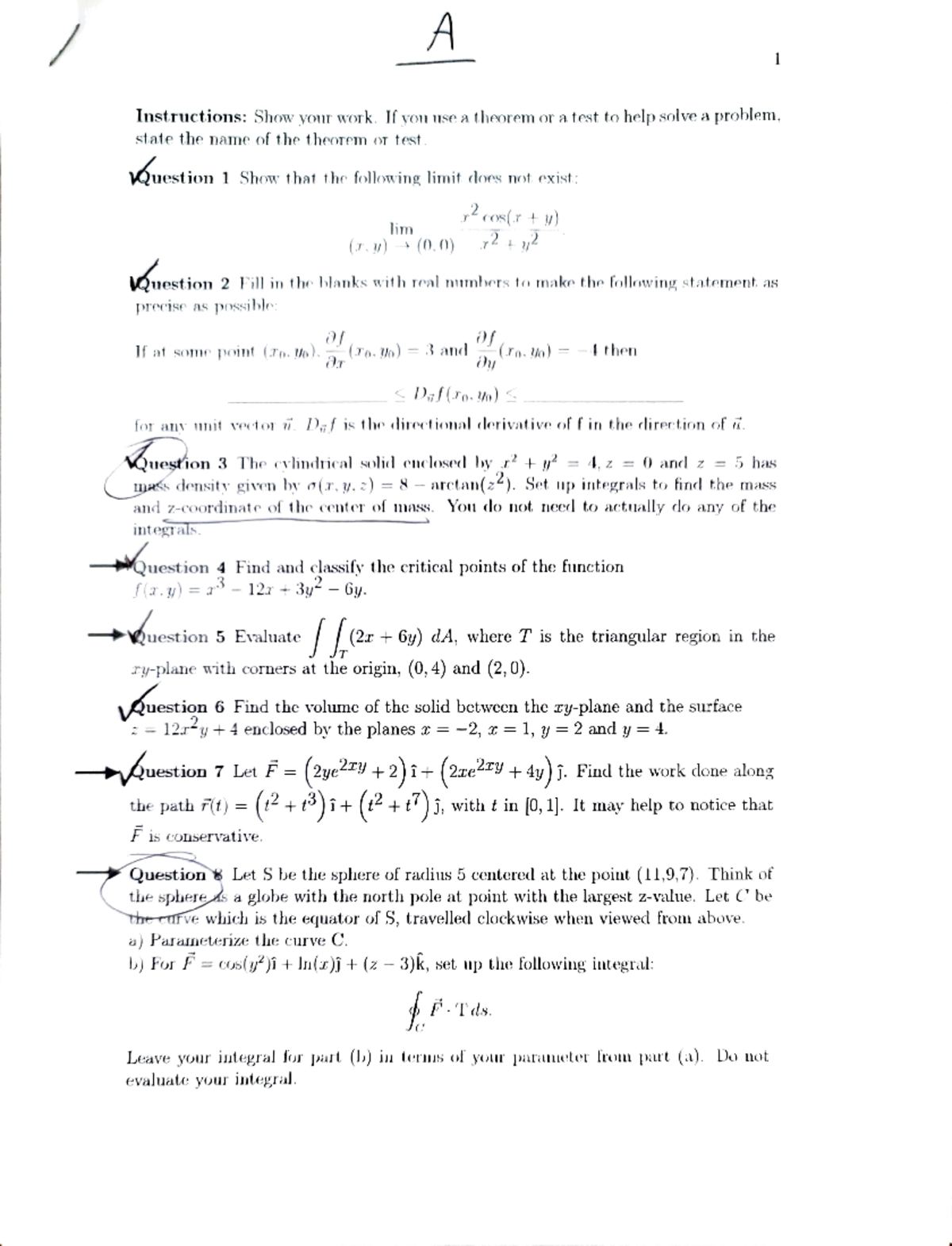 Calc 3 Final review - Instructions: Show your work. If yon use atheorem ...