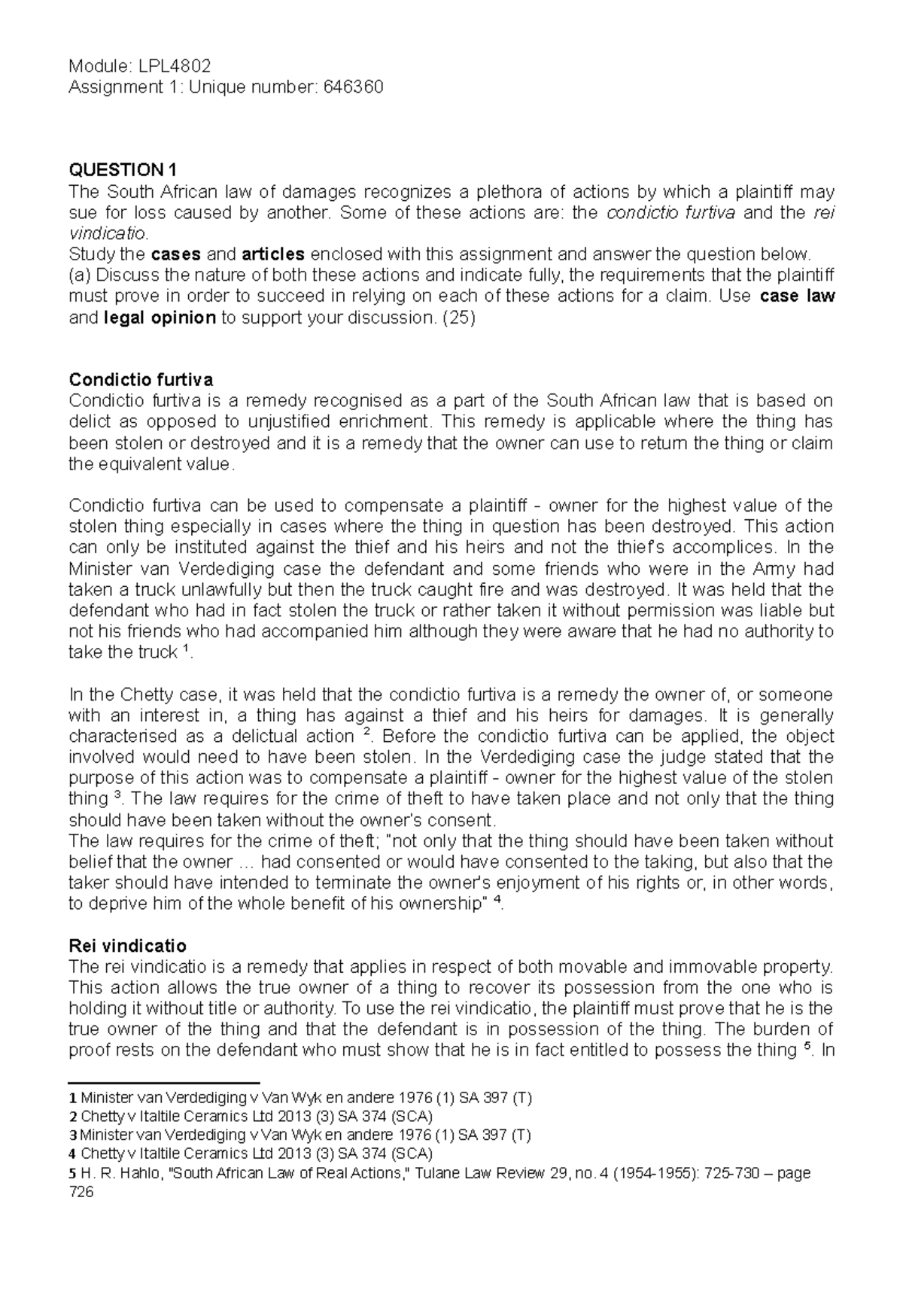 Assignment 1 LPL4802 - Module: LPL Assignment 1: Unique number: 646360 ...