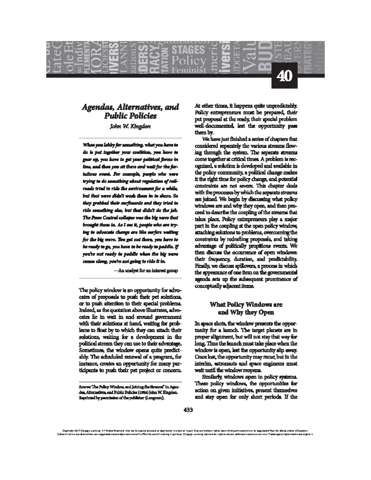 Policy windows Kingdon - Strategic Management - Studocu