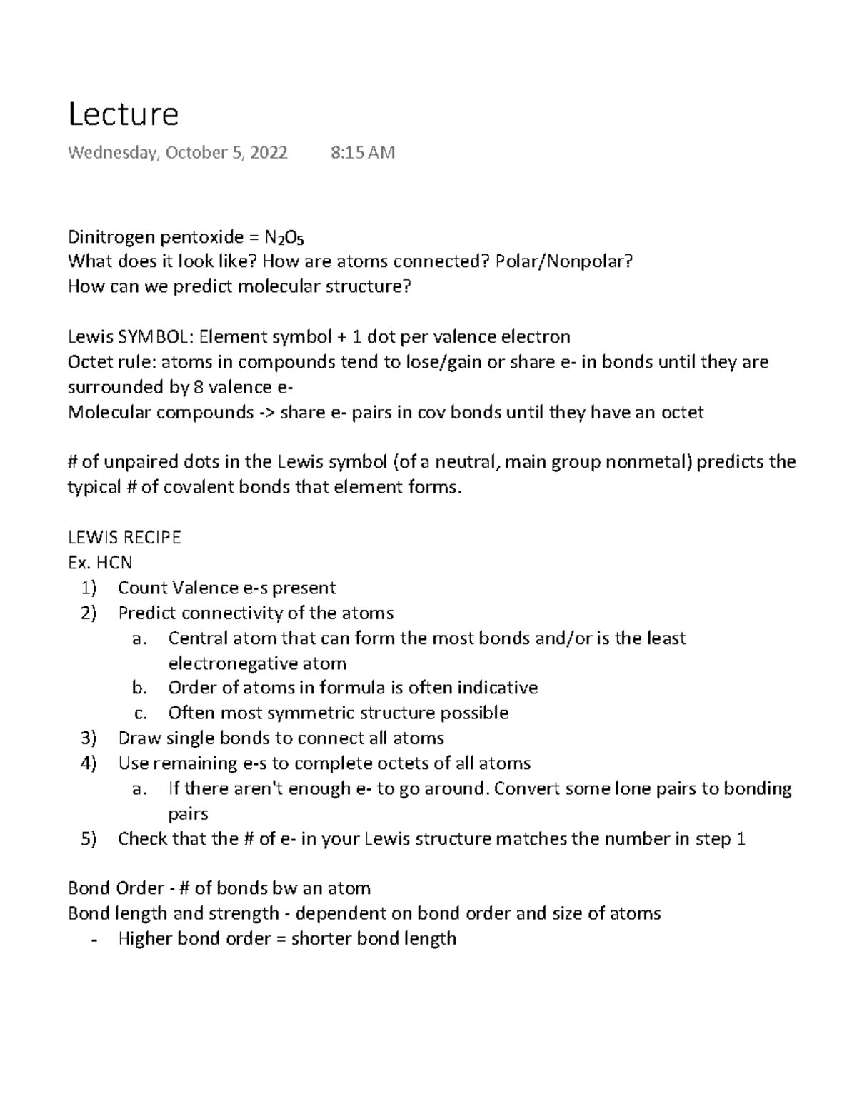 Lecture - Dr. Matthew Asplund: Discussion of: Lewis Recipe / Octet Rule ...