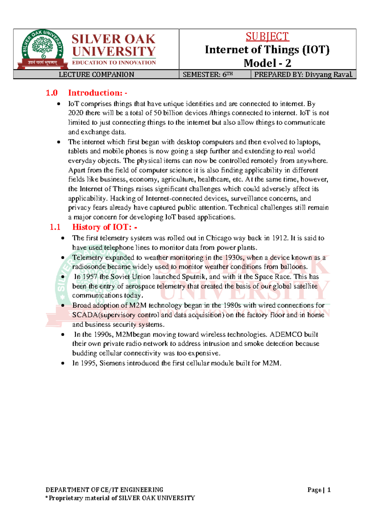 IOT ch-1 notes - Iot note - Internet of Things (IOT) Model - 2 LECTURE ...