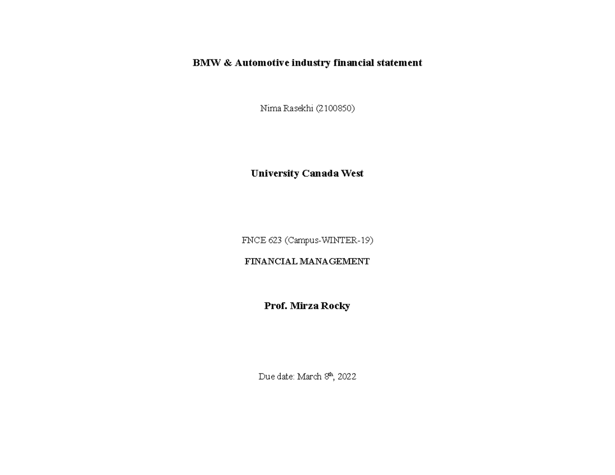BMW & Automotive industry financial statement - BMW & Automotive ...