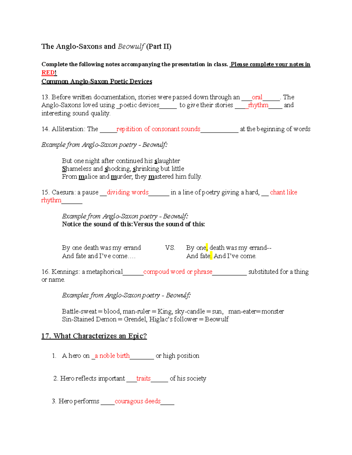 The Anglo-Saxons and Beowulf Notes (Part II) Poetic Devices - The Anglo ...