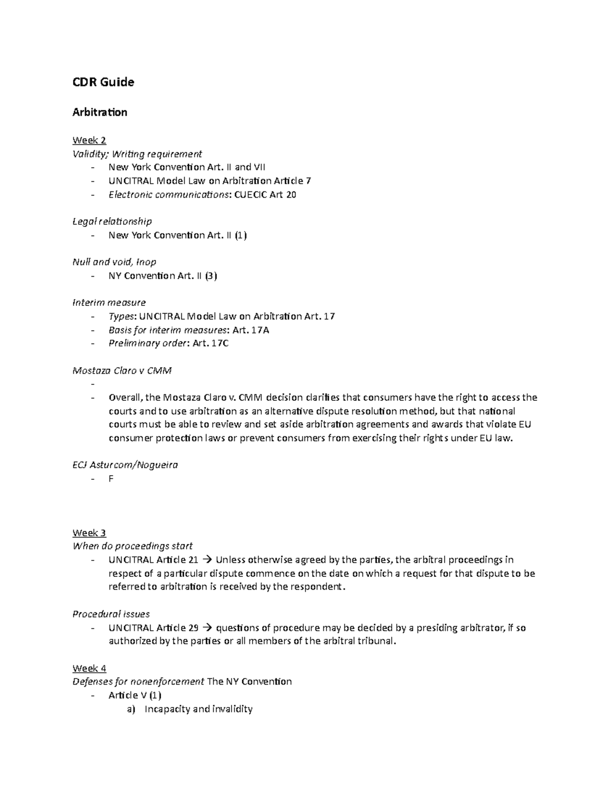 CDR Guide - CDR Guide Arbitration Week 2 Validity; Writing requirement ...