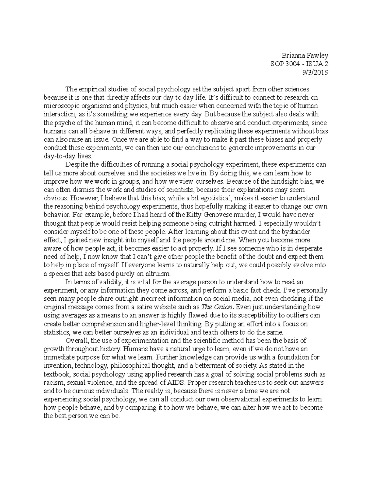 ISUA 2 - Grade: 100% - Brianna Fawley SOP 3004 - ISUA 2 9/3/ The ...