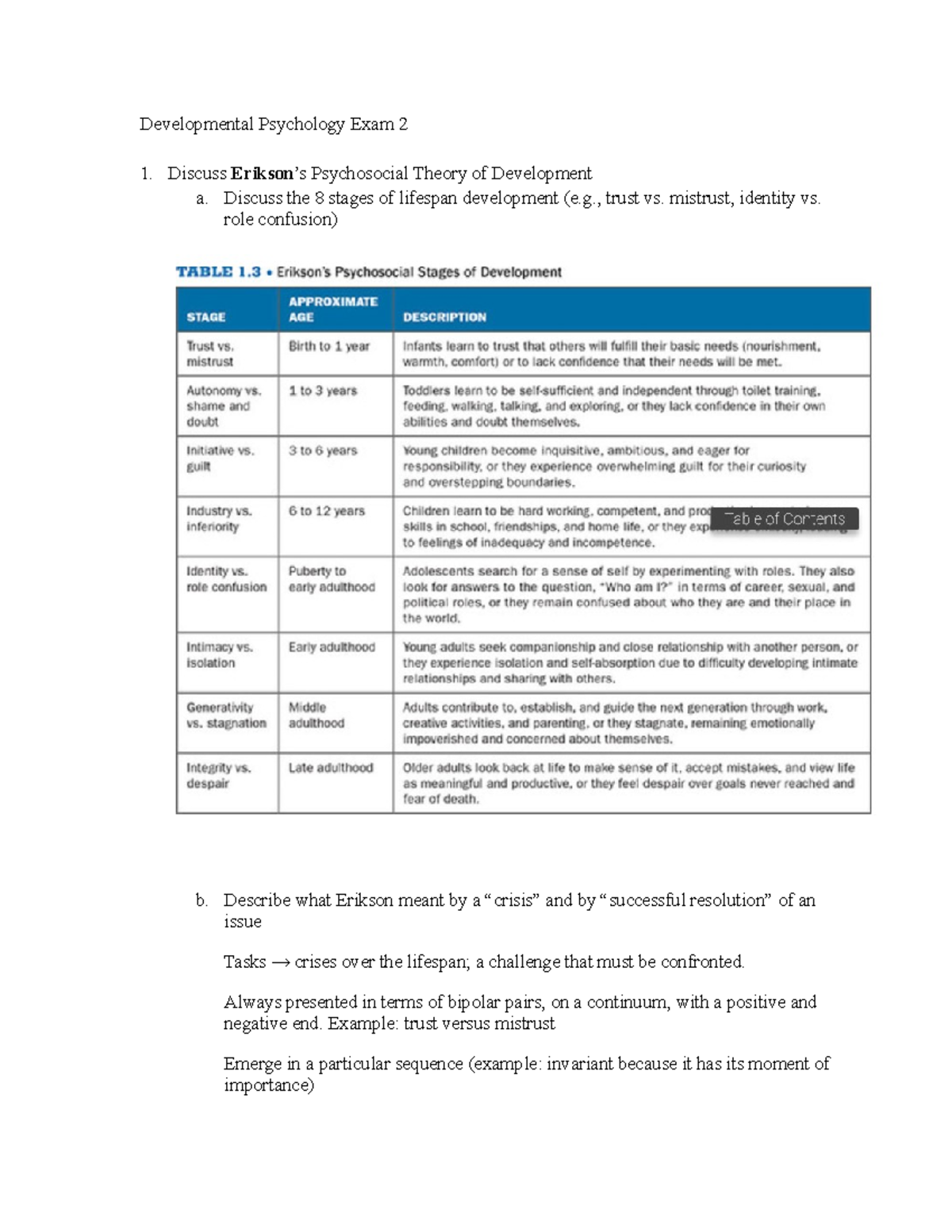 Developmental Psychology Exam 2 - Discuss the 8 stages of lifespan ...