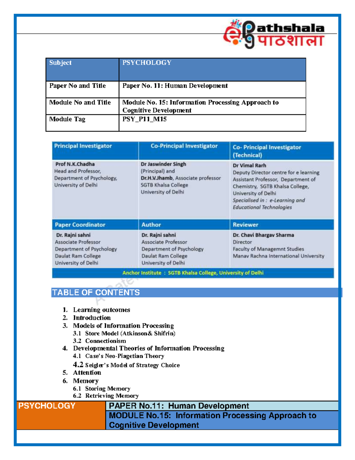 Information Processing Approach To Cognitive Development Psychology Paper No Human