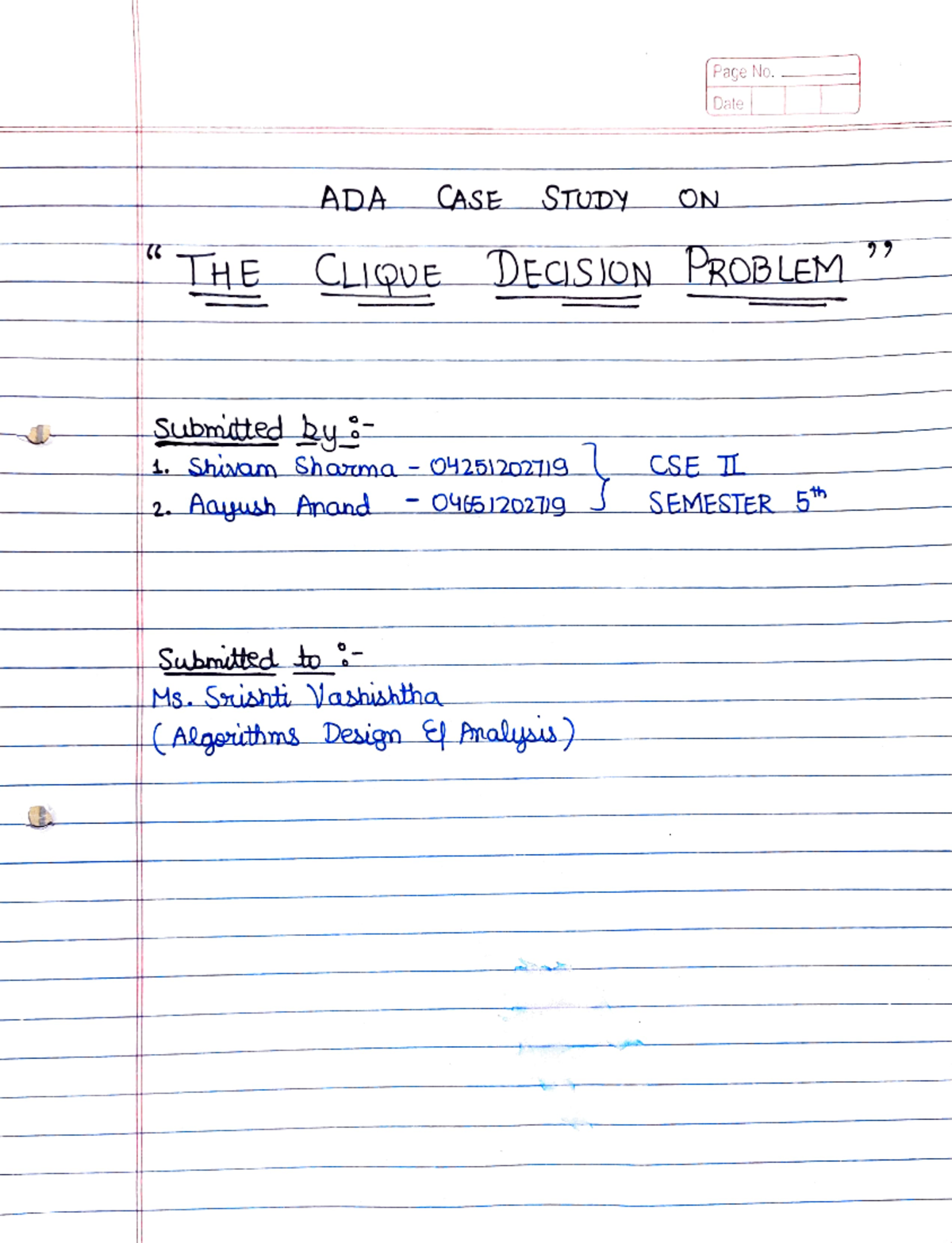 Design and Analysis of Algorithm CASE Study - Date Page No. ADA CASE ...