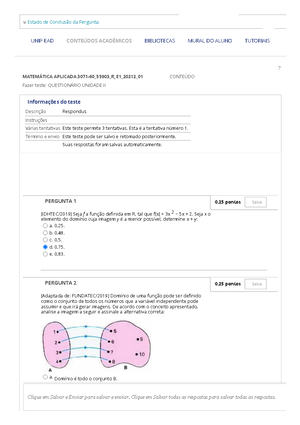 Matemática Aplicada Questionário Unidade I – - Pergunta 1 Resposta ...