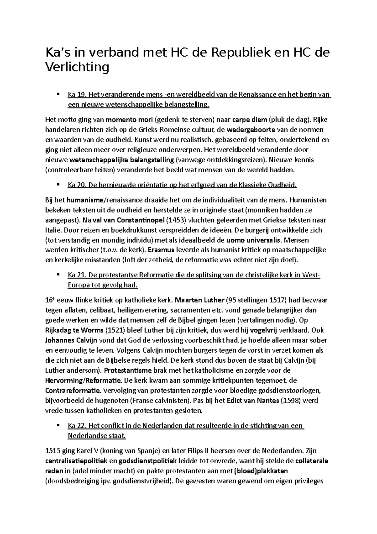 Ka 19 tot en met 30 samengevat - Ka’s in verband met HC de Republiek en ...