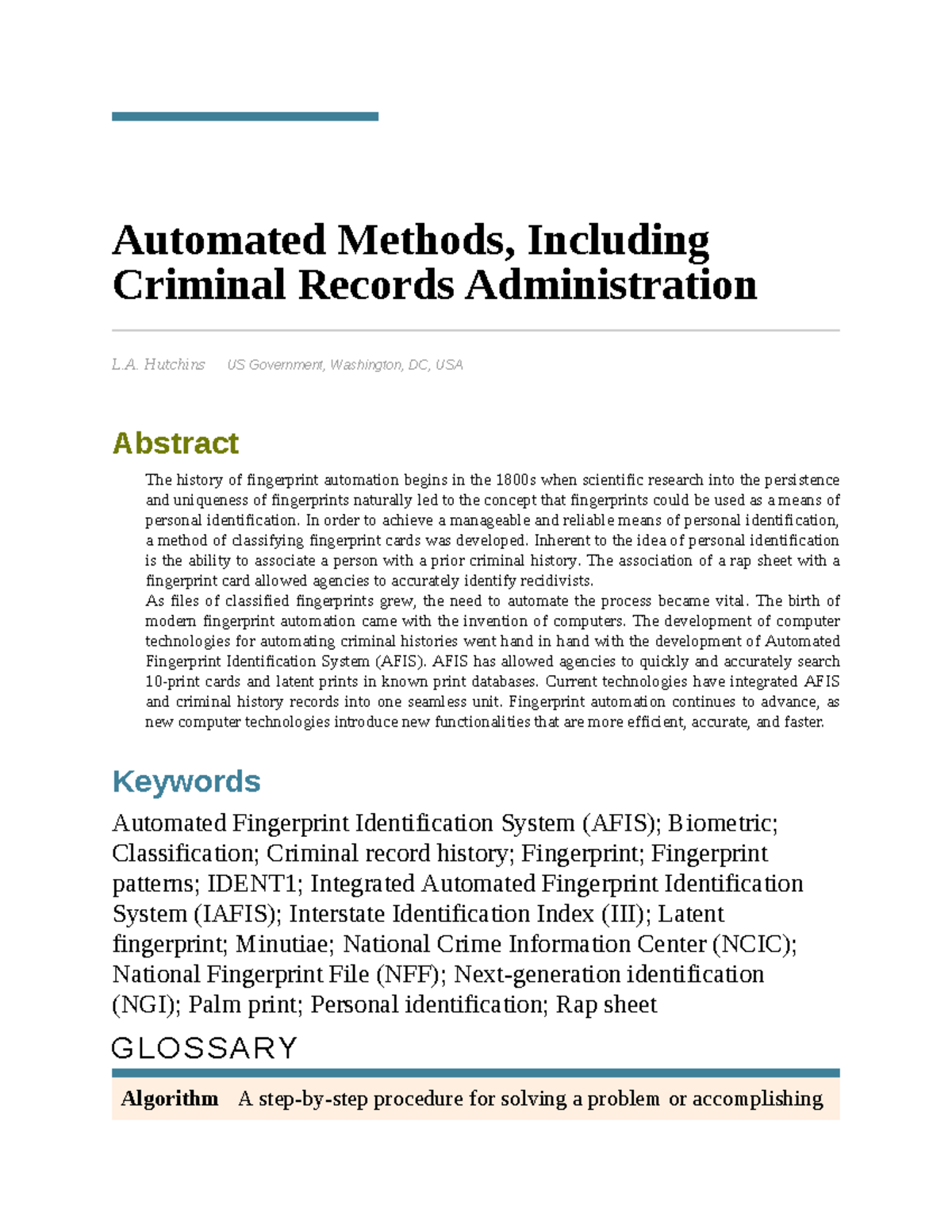 Forensic Fingerprints Automated Methods - Automated Methods, Including ...
