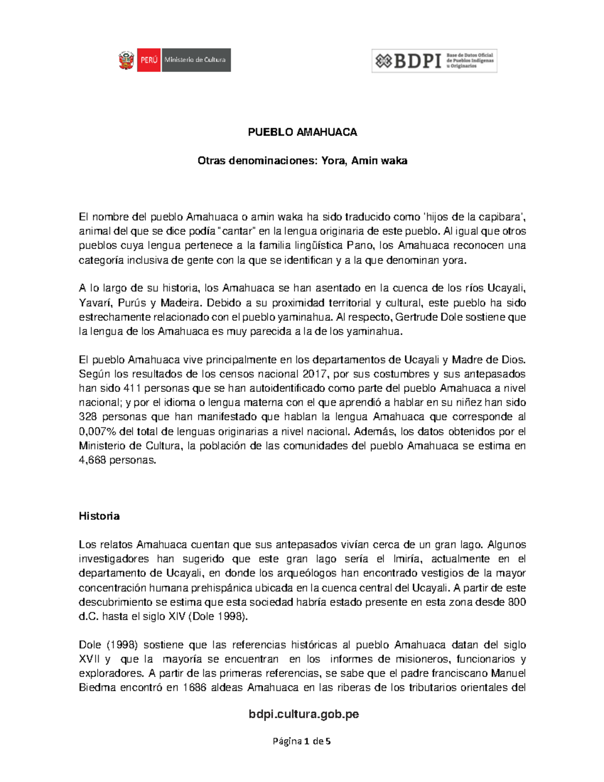 Ficha Amahuaca - bdpi.cultura.gob PUEBLO AMAHUACA Otras denominaciones ...