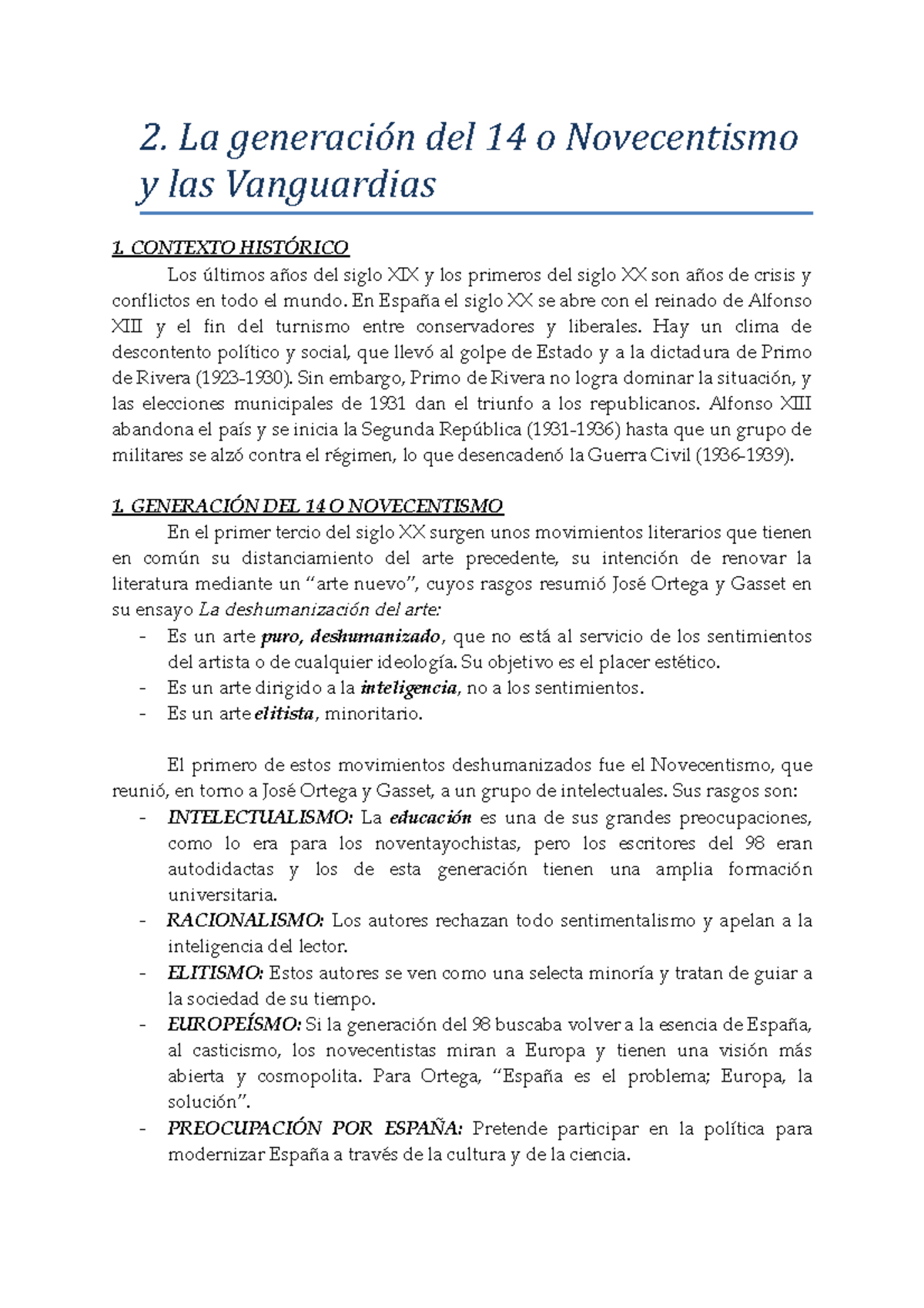 2. La Generación del 14 o Novecentismo y las Vanguardias - 2. La ...