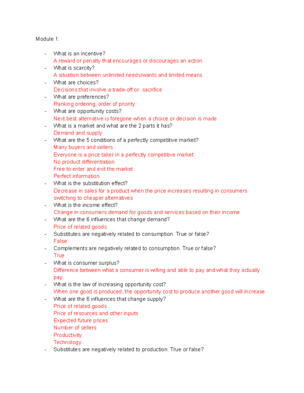 Exam prep - Active recall questions - Module 1: What is an incentive? A ...