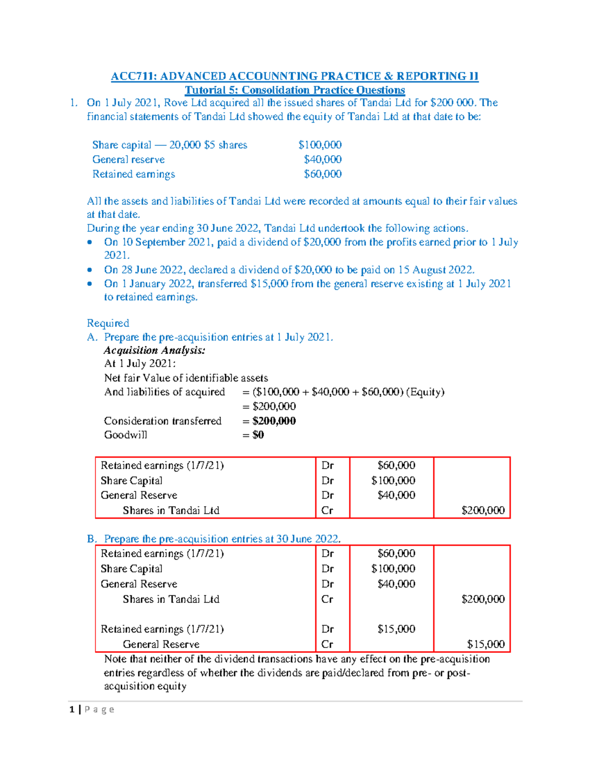 ACC711 Tutorial 5 Solution - ACC711: ADVANCED ACCOUNNTING PRACTICE ...