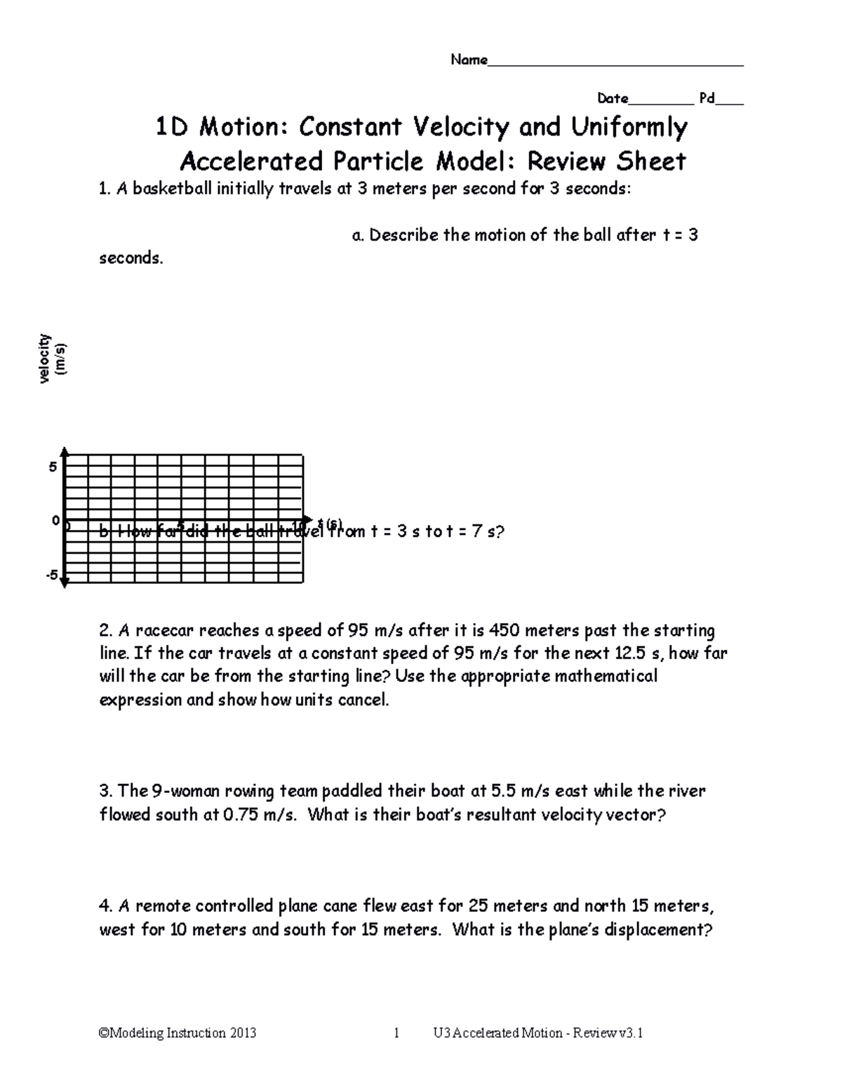 Mixed CV motion and UA motion review - Name Date Pd 1D Motion: Constant ...