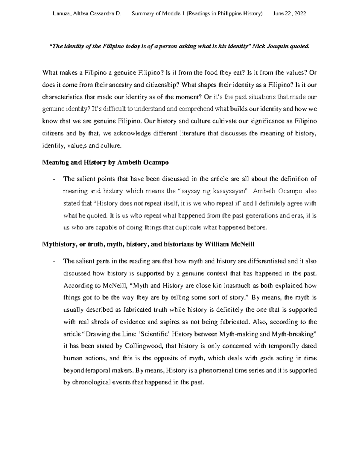 Summary of Module 1 Lanuza