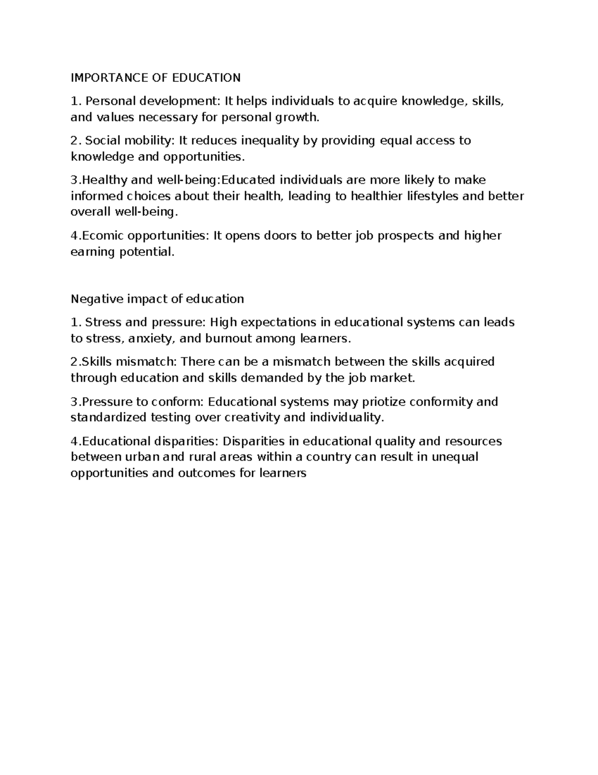 Document 4 - good materials - IMPORTANCE OF EDUCATION Personal ...