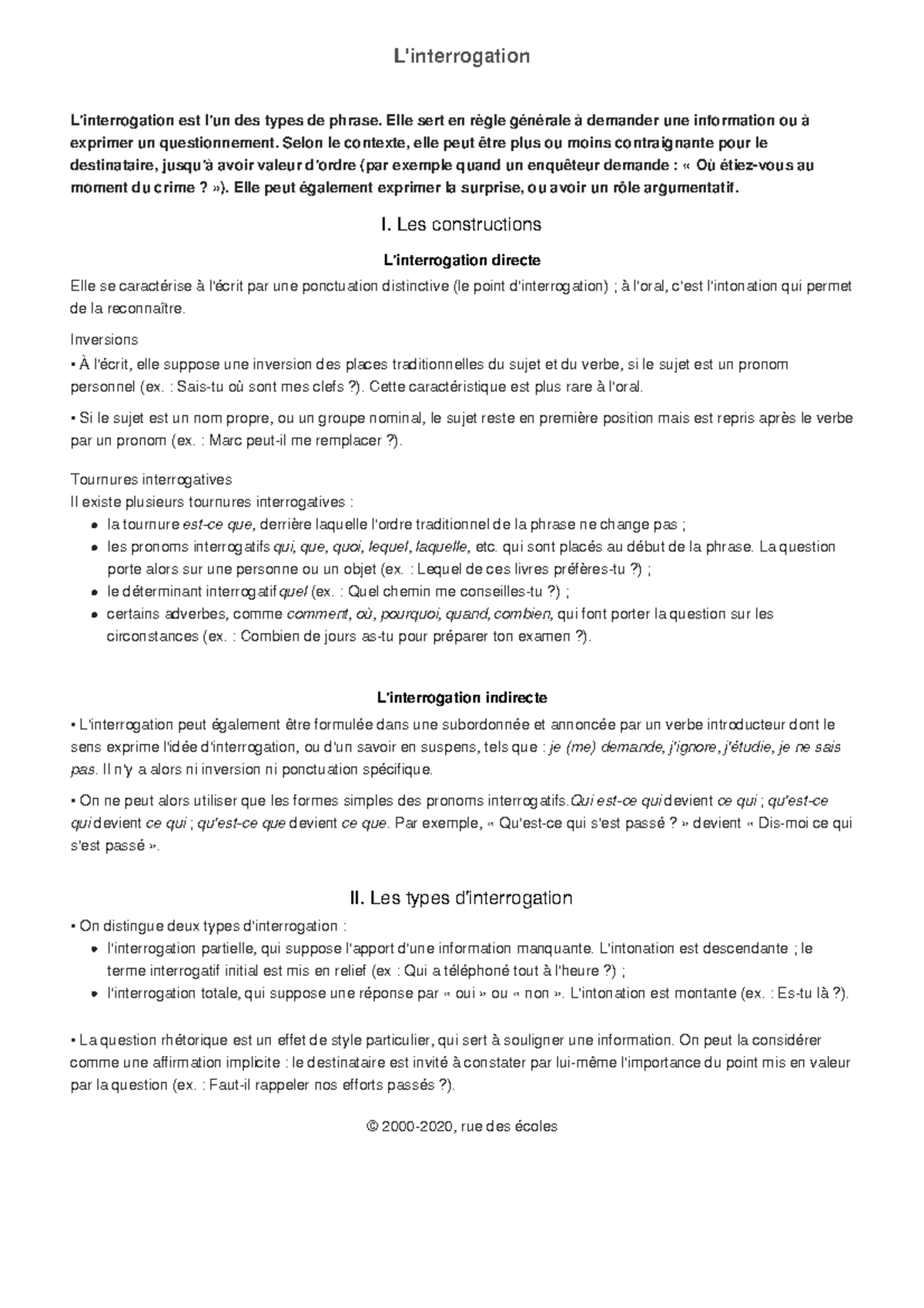 1re francais l interrogation - L'interrogation est l'un des types de ...